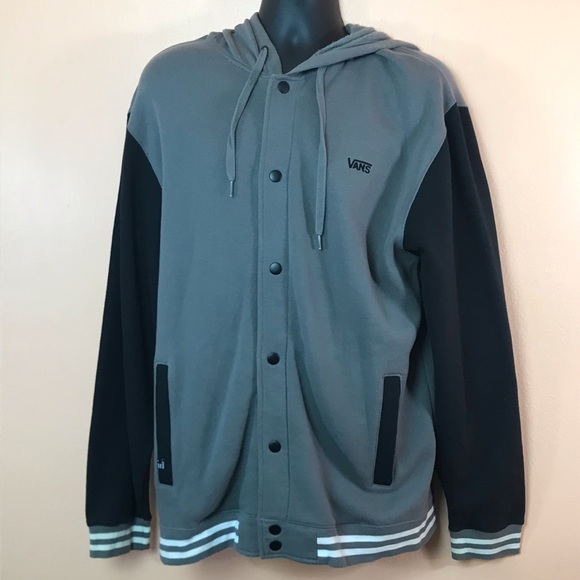 Vans | Jackets & Coats | Vans Hooded Snap Front Gray Black Sweatshirt ...